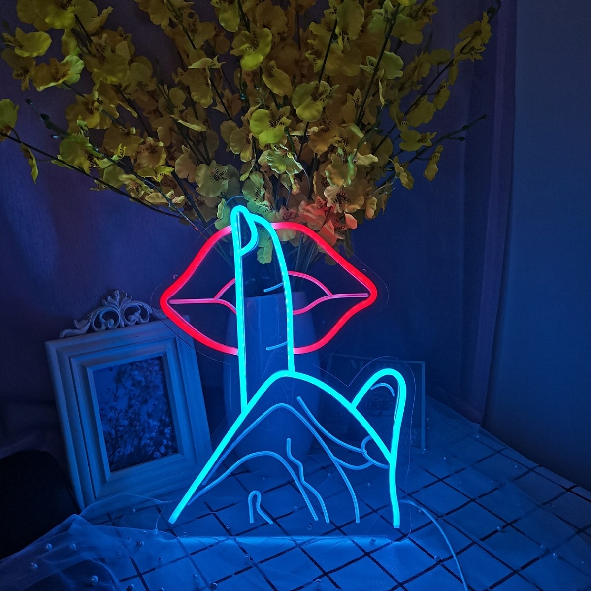 Lips Gesture Be Quiet Neon Sign NS035 - Home Decor - UniqueMy